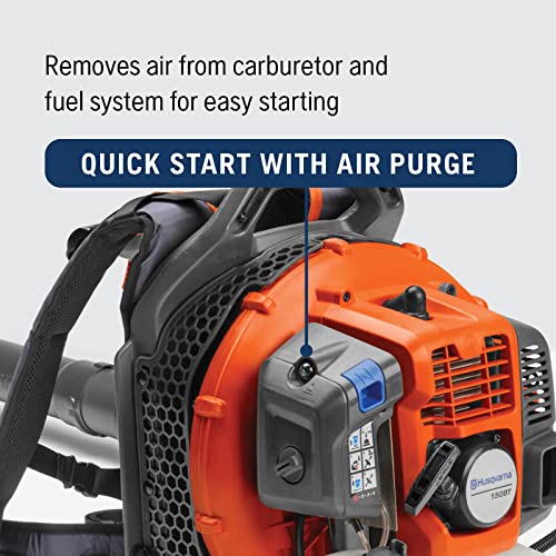 Husqvarna 150BT Backpack Leaf Blower Gas Powered, 51-cc 2.16-HP 2-Cycle Backpack Blower, 765-CFM, 270-MPH, 22-N Powerful Clearing Performance and Ergonomic Harness System,Orange