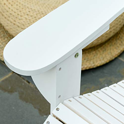 Outsunny 3-Piece Folding Adirondack Chair with Ottoman and Side Table, Outdoor Wooden Fire Pit Chairs w/High-Back, Wide Armrests for Patio, Backyard, Garden, Lawn Furniture, White