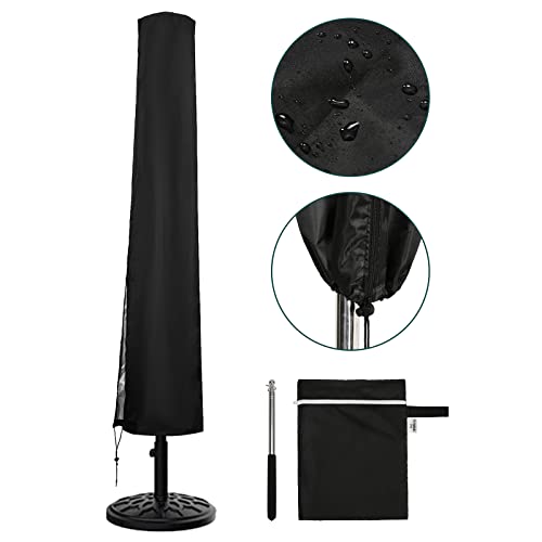 Patio Umbrella Cover, Aucovely Waterproof Market Parasol Covers with Zipper for 7ft to 11ft Outdoor Umbrellas Large, Black 210D