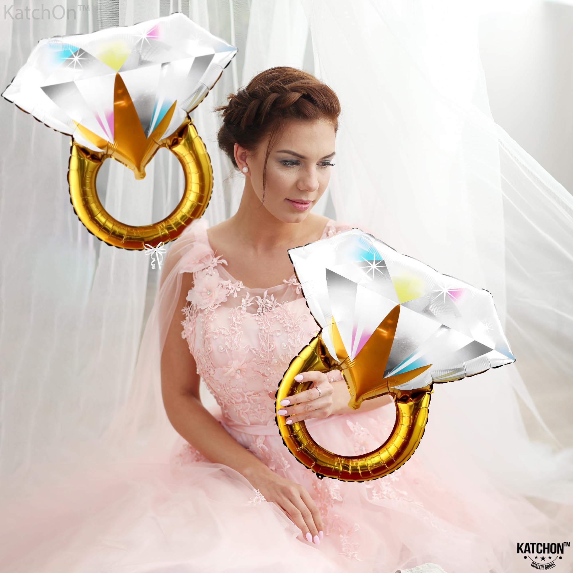 KatchOn, Gold Letter Engaged Balloon with Huge Diamond Ring Balloon - Pack of 2 | Gold Engagement Balloons for Engagement Party Decorations | Diamond Balloons for Wedding, Bridal Shower, Engaged Decor