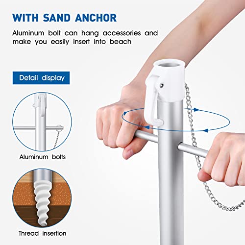 FEFLO Beach Sand Umbrella Portable Outdoor: 7ft Arc Length 6.5ft Diameter Large Striped Heavy Duty Wind Proof UV 50+ Parasol with Anchor Adjustable Tilt Pole 8 Ribs Carry Bag Lightweight