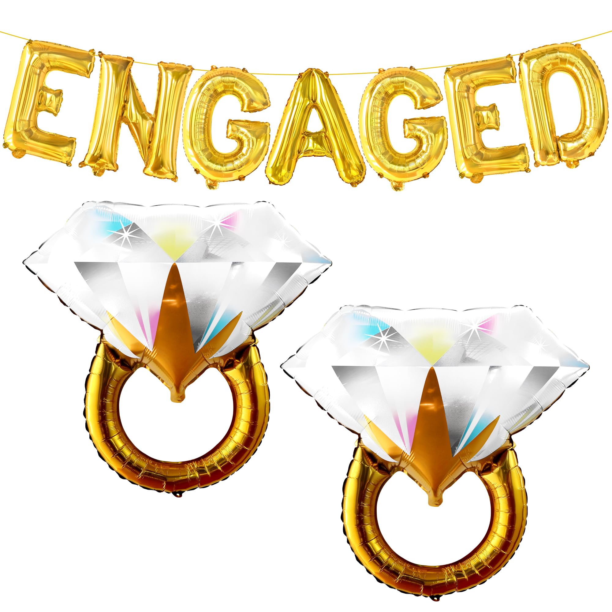 KatchOn, Gold Letter Engaged Balloon with Huge Diamond Ring Balloon - Pack of 2 | Gold Engagement Balloons for Engagement Party Decorations | Diamond Balloons for Wedding, Bridal Shower, Engaged Decor