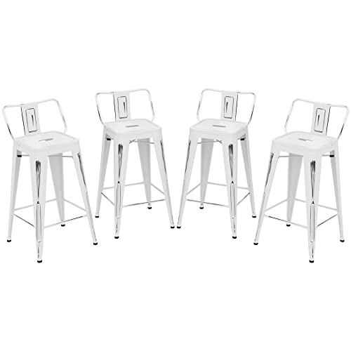 Andeworld Distressed Bar Stools Set of 4 Industrial Counter Stools Metal Barstools for Indoor-Outdoor (24 inch, White)