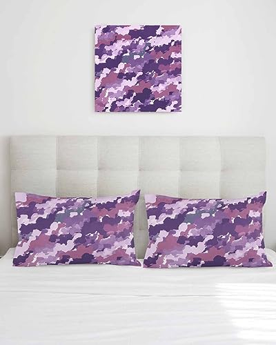 LUSWEET Cotton Throw Pillow Covers Reversible Set of 2, Camouflage Netting Camo Purple Soft Couch Pillow Covers for Sofa Bedroom Living Room 12 x 20 Inch Decorative Cushion Case Home Decor