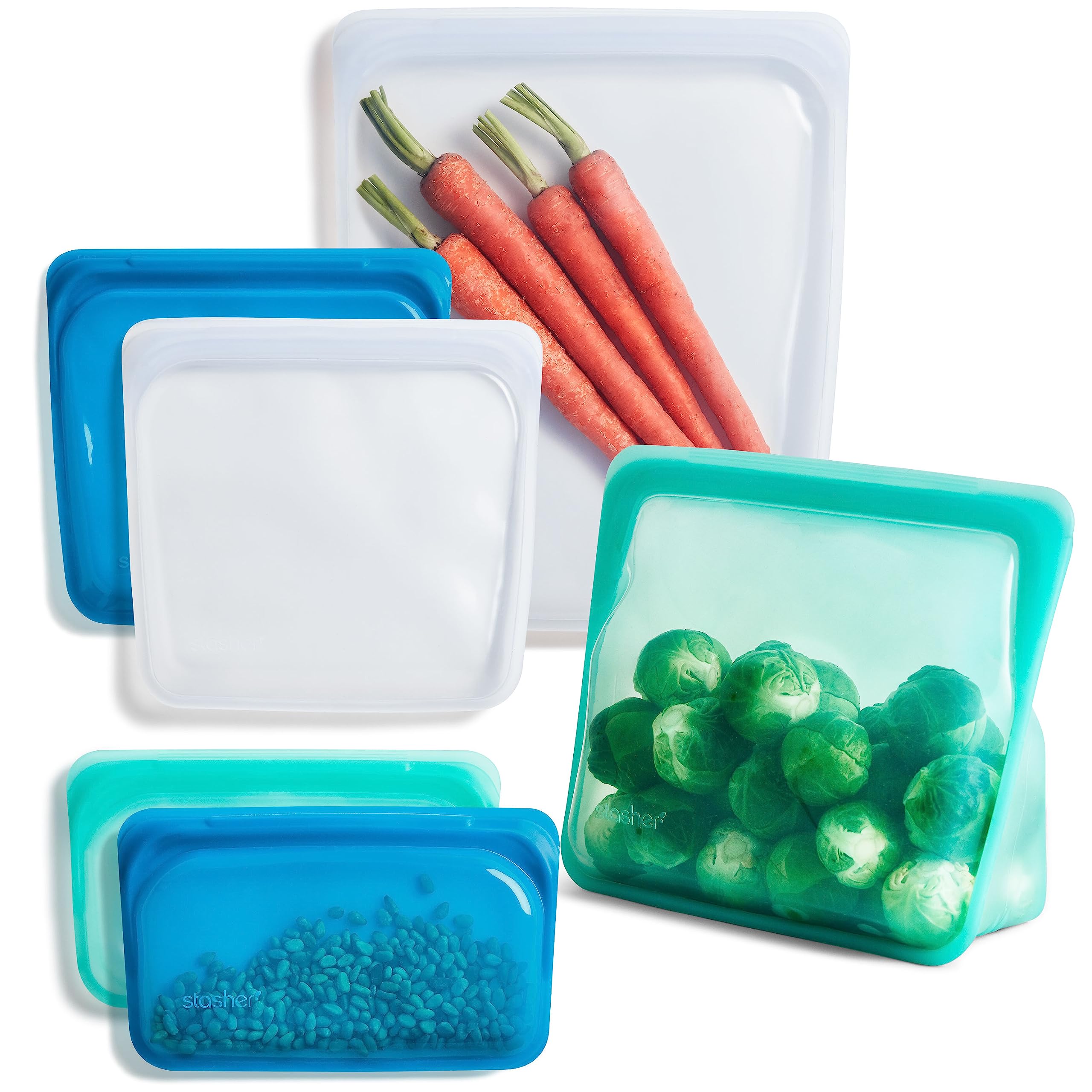 Stasher Reusable Silicone Storage Bags and Bowls Bundle (Ocean, 6-Pack)