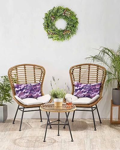 LUSWEET Cotton Throw Pillow Covers Reversible Set of 2, Camouflage Netting Camo Purple Soft Couch Pillow Covers for Sofa Bedroom Living Room 12 x 20 Inch Decorative Cushion Case Home Decor