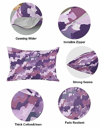 LUSWEET Cotton Throw Pillow Covers Reversible Set of 2, Camouflage Netting Camo Purple Soft Couch Pillow Covers for Sofa Bedroom Living Room 12 x 20 Inch Decorative Cushion Case Home Decor
