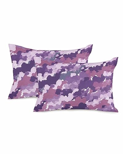 LUSWEET Cotton Throw Pillow Covers Reversible Set of 2, Camouflage Netting Camo Purple Soft Couch Pillow Covers for Sofa Bedroom Living Room 12 x 20 Inch Decorative Cushion Case Home Decor