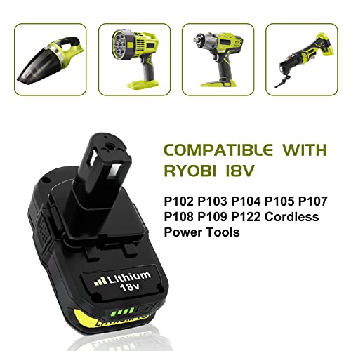 2Packs 3.0Ah P108 Lithium Replacement Battery Compatible with Ryobi 18V Battery P102 P103 P104 P105 P107 P108 P109 P190 P122 for 18 Volt Cordless Power Tools