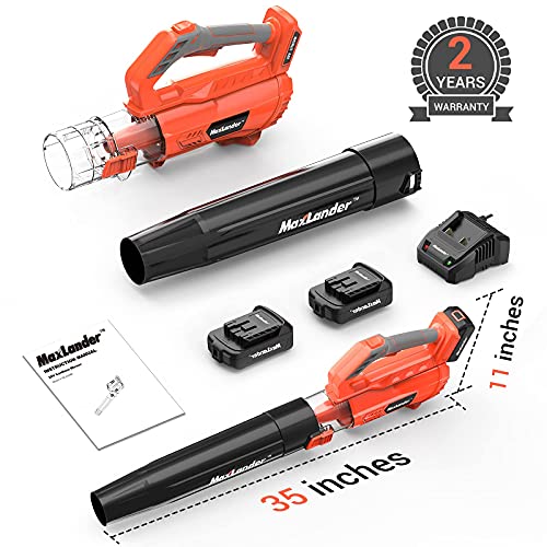 Leaf Blower Cordless with Battery and Charger, Maxlander 335cfm Cordless Leaf Blower, 2-Speed Dial Battery Powered Leaf Blower, Electric Leaf Blower with 2pcs Batteries for Leaf Blowing Lawn Care Snow