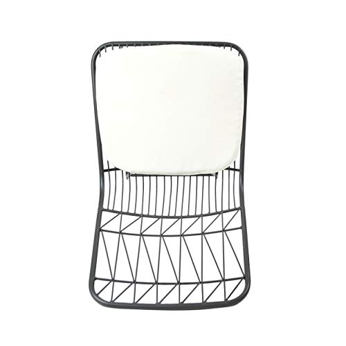 Great Deal Furniture Hedy Outdoor Counter Stools, 26" Seats, Modern, Geometric, Gray Iron Frames with Ivory Cushion (Set of 2)
