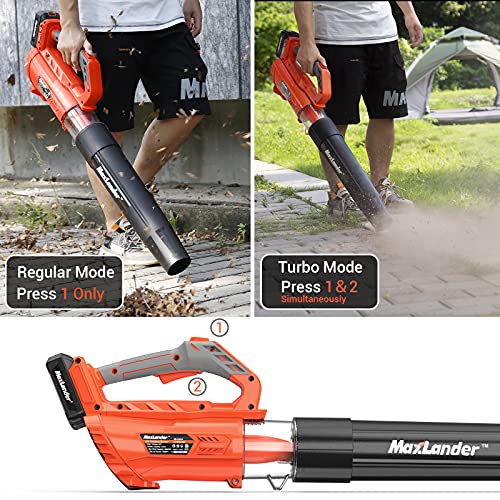 Leaf Blower Cordless with Battery and Charger, Maxlander 335cfm Cordless Leaf Blower, 2-Speed Dial Battery Powered Leaf Blower, Electric Leaf Blower with 2pcs Batteries for Leaf Blowing Lawn Care Snow