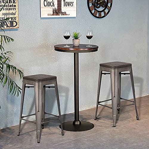 Yaheetech 24'' Counter Height Barstools 4PCS Metal Chairs Barstools for Patio with Wood Seat for Indoor and Outdoor, Gun Metal