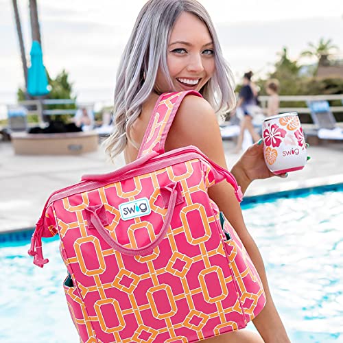 Swig Life Packi Backpack Cooler, Portable, Lightweight, Leak Proof Lining & Waterproof Beach Backpack with Padded Shoulder Straps, Magnetic Snap Pockets & New and Improved Dual Zipper (Luxy Leopard)