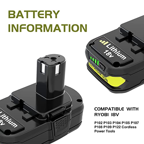 2Packs 3.0Ah P108 Lithium Replacement Battery Compatible with Ryobi 18V Battery P102 P103 P104 P105 P107 P108 P109 P190 P122 for 18 Volt Cordless Power Tools