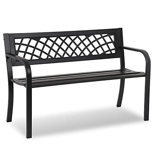 HCY Garden Bench Outdoor Metal Bench Patio Garden Bench Sturdy Steel Frame Furniture for Outdoor,Yard, Park, Porch, Entryway, Lawn,(Black), 45''x18''x30''