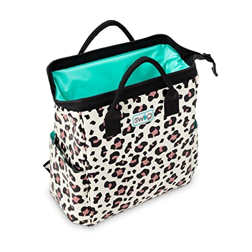 Swig Life Packi Backpack Cooler, Portable, Lightweight, Leak Proof Lining & Waterproof Beach Backpack with Padded Shoulder Straps, Magnetic Snap Pockets & New and Improved Dual Zipper (Luxy Leopard)