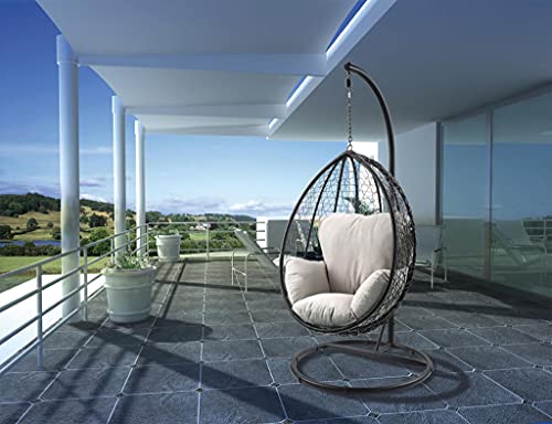 Acme Simona Patio Swing Chair in Beige and Black