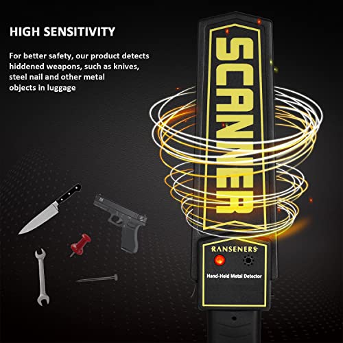 RANSENERS Handheld Metal Detector Wand,Security Wand,Safety Bars, Portable Adjustable Sound & Vibration Alerts, Detects Weapons Knivers Screw (High Sensitivity, Black)