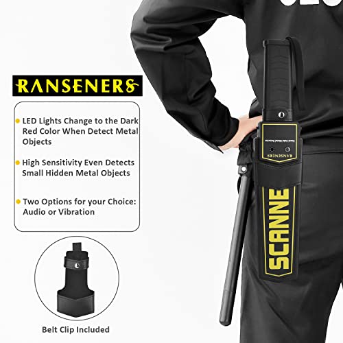 RANSENERS Handheld Metal Detector Wand,Security Wand,Safety Bars, Portable Adjustable Sound & Vibration Alerts, Detects Weapons Knivers Screw (High Sensitivity, Black)