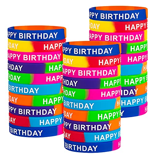 40 Pieces Happy Birthday Rubber Bracelets, Colored Happy Birthday Wristbands For Kids,Student, Silicone Classroom Birthday Gift from Teacher,Birthday Party Supplies(10 Styles)