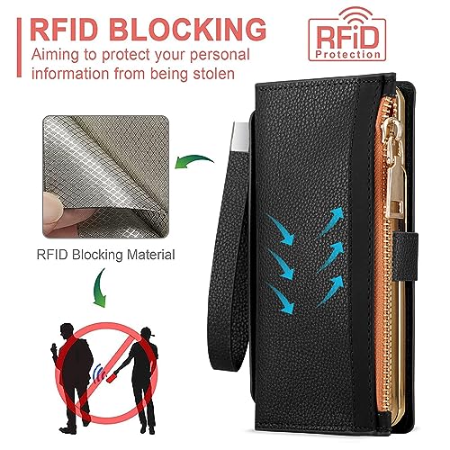 Wallet Case for Samsung Galaxy Z Fold 5 2023, Luxury Electroplated Golden Frame Lanyard Strap Zipper PU Leather Magnetic Closure Flip Folio Case with Card Holder S Pen Holder,Brown