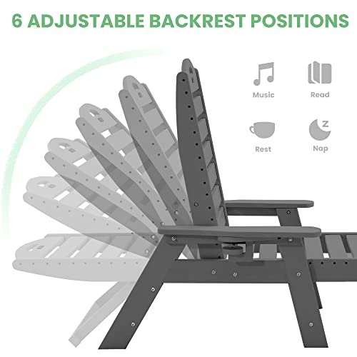 Chaise Lounge for Outdoor, Patio Lounge Chairs for Outside, Chaise Lounge Chair with 6 Positions, HDPEĀ Lounge Chair with Cup Holder for Pool Poolside Deck Backyard Lawn, Grey