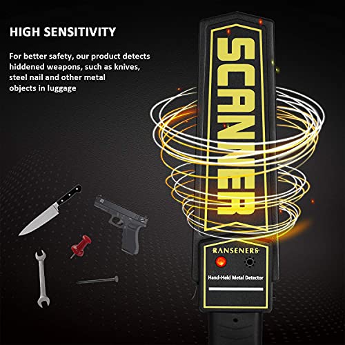 RANSENERS Metal Detector Wand,Security Wand,Portable Adjustable Sound & Vibration Alerts, Detects Weapons Knivers Screw (High Sensitivity, Black)