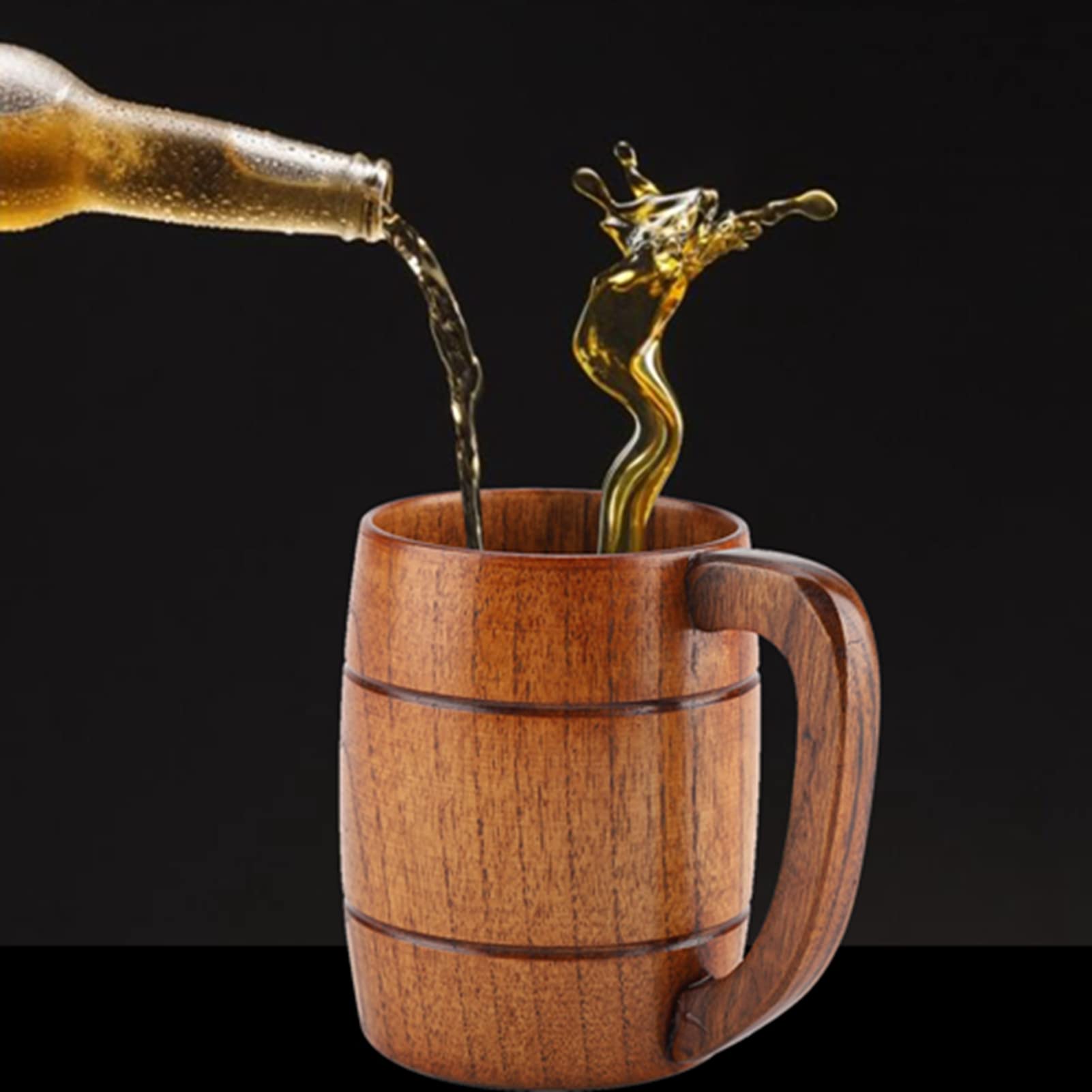 Gavigain Wooden Drink Mug,natureWooden Beer Cup Retro Big Capacity Tea Water Classic Wood Drinking Mug with Handle,Beer Cups for Men & Women