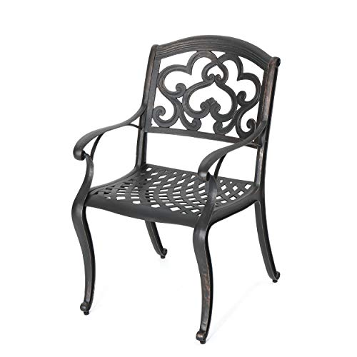 Christopher Knight Home Austin Outdoor Cast Aluminum Dining Chairs, 2-Pcs Set, Shiny Copper
