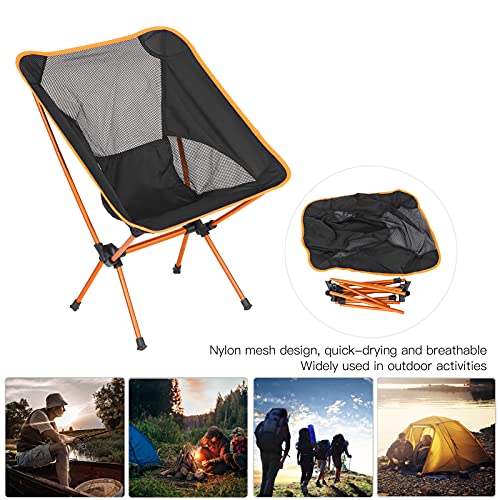 Aluminum Alloy Portable Chair, Compact Outdoor Chair Nylon Mesh Aluminum Frame Small After Folding Simple Operation for Camping(Orange)