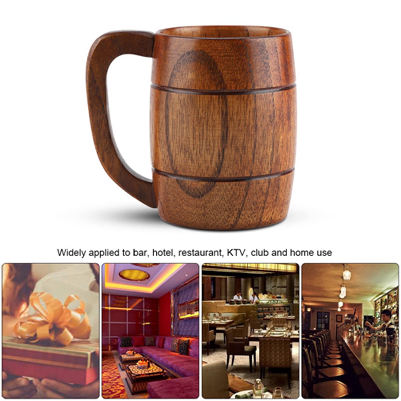Gavigain Wooden Drink Mug,natureWooden Beer Cup Retro Big Capacity Tea Water Classic Wood Drinking Mug with Handle,Beer Cups for Men & Women