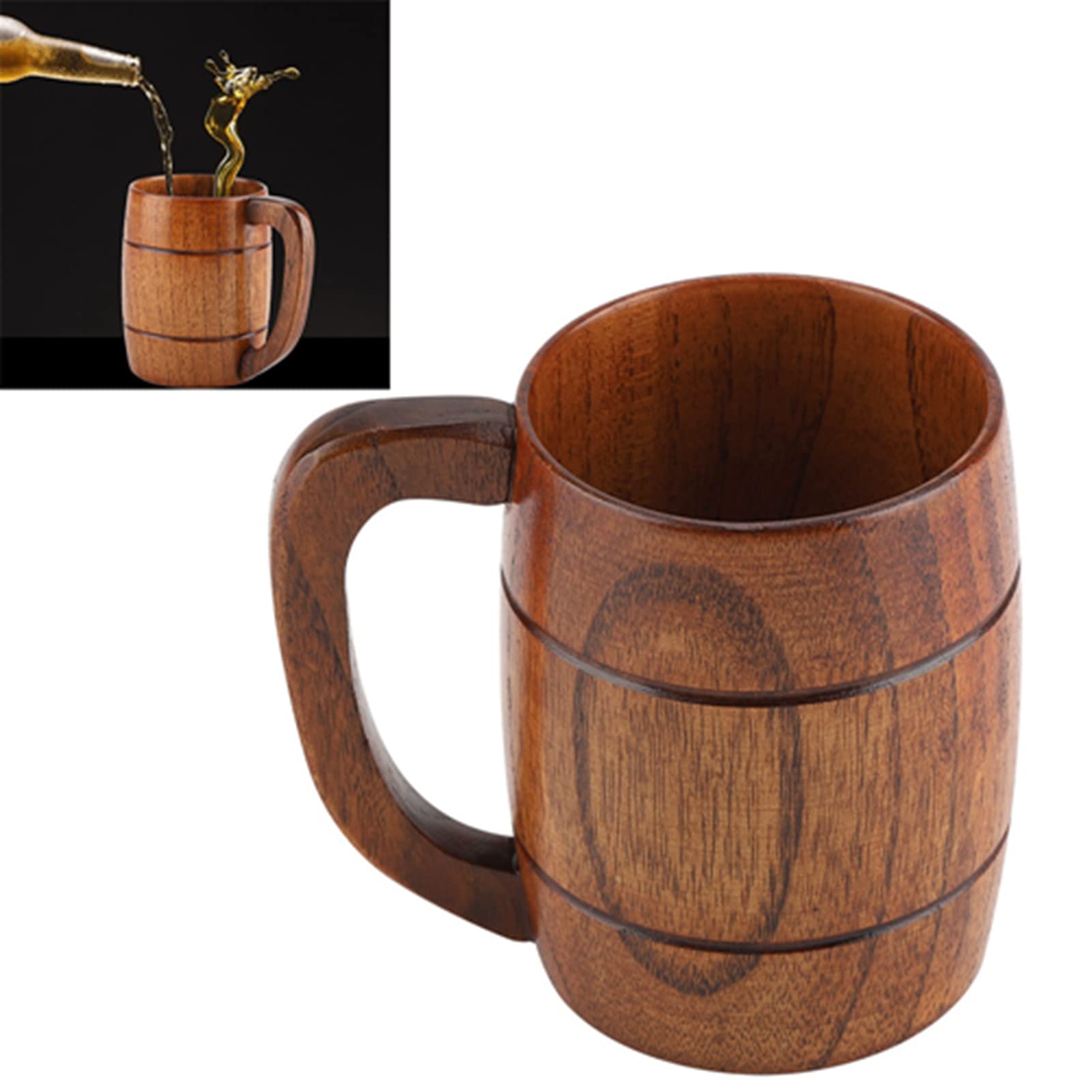Gavigain Wooden Drink Mug,natureWooden Beer Cup Retro Big Capacity Tea Water Classic Wood Drinking Mug with Handle,Beer Cups for Men & Women