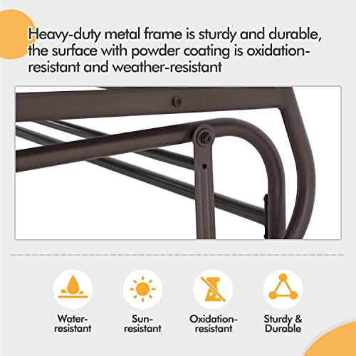 Yaheetech 2-Seat Outdoor Glider with Center Table, Patio Rocking Loveseat with Breathable Mesh Sturdy Metal Frame for Garden Pool Lawn