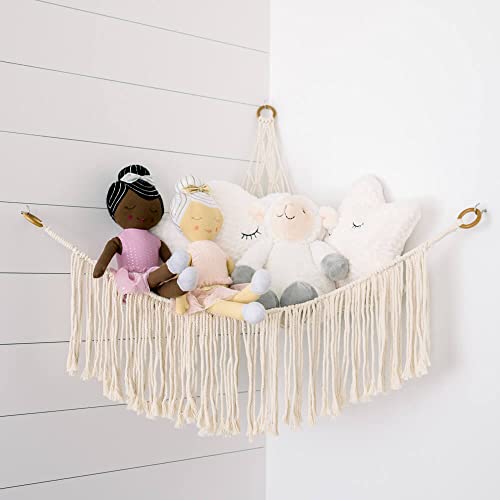 Macrame Stuffed Animal Net or Hammock β Toy Hammock for Stuffed Animals w/ Hooks - Stuffed Animal Hammock Holds Plushies, Yarn Skeins, Towels & More β Stuff Animal Hammock - Boho Nursery Decor
