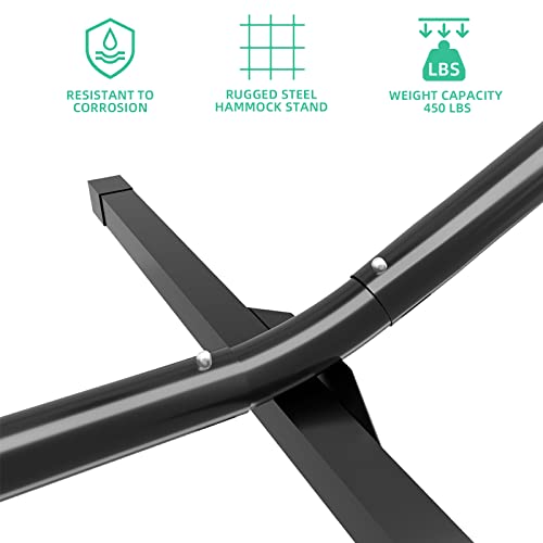 SUNNY GUARD 12.8 FT Hammock with Stand 2 Person Heavy Duty,Quilted Fabric Wood Spreader Bars,Stands & Accessories,for Indoor/Outdoor Patio Dark Green(450 lb Capacity…