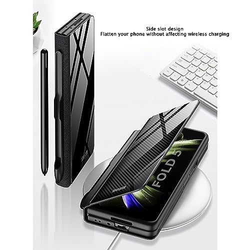 EKSED Case for Samsung Galaxy Z Fold 5, with S-Pen Holder, Luxury Flip Plating Glass Crystal Hybrid Leather 360-degree All-Inclusive Cover,#10