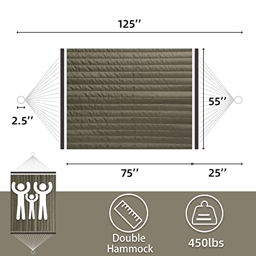 SUNNY GUARD 12.8 FT Hammock with Stand 2 Person Heavy Duty,Quilted Fabric Wood Spreader Bars,Stands & Accessories,for Indoor/Outdoor Patio Dark Green(450 lb Capacity…