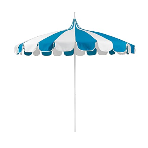 California Umbrella 8.5' Rd. Pagoda Market Umbrella, Silver Pole, 100% Acrylic Blue/White Pacifica Fabric