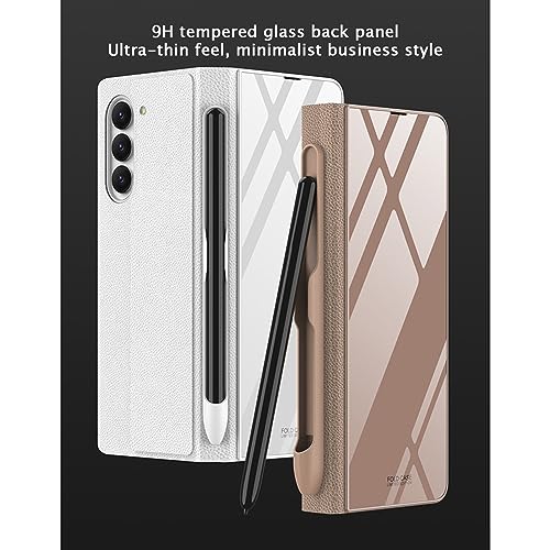 EKSED Case for Samsung Galaxy Z Fold 5, with S-Pen Holder, Luxury Flip Plating Glass Crystal Hybrid Leather 360-degree All-Inclusive Cover,#10