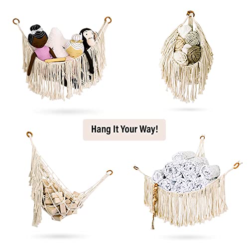 Macrame Stuffed Animal Net or Hammock β Toy Hammock for Stuffed Animals w/ Hooks - Stuffed Animal Hammock Holds Plushies, Yarn Skeins, Towels & More β Stuff Animal Hammock - Boho Nursery Decor