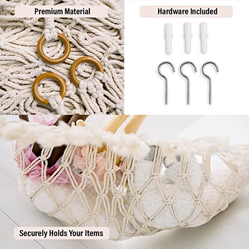 Macrame Stuffed Animal Net or Hammock β Toy Hammock for Stuffed Animals w/ Hooks - Stuffed Animal Hammock Holds Plushies, Yarn Skeins, Towels & More β Stuff Animal Hammock - Boho Nursery Decor