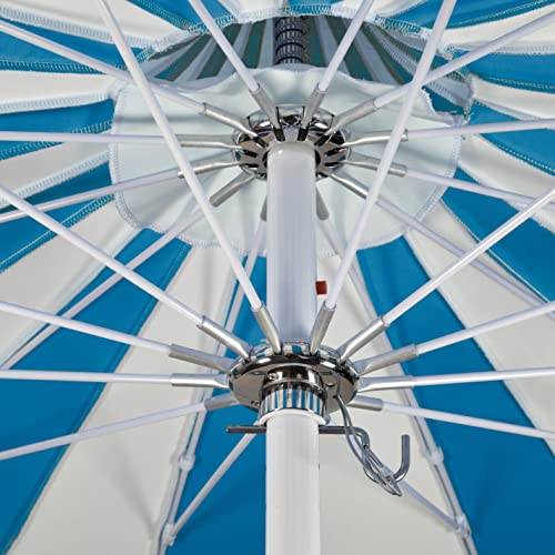 California Umbrella 8.5' Rd. Pagoda Market Umbrella, Silver Pole, 100% Acrylic Blue/White Pacifica Fabric