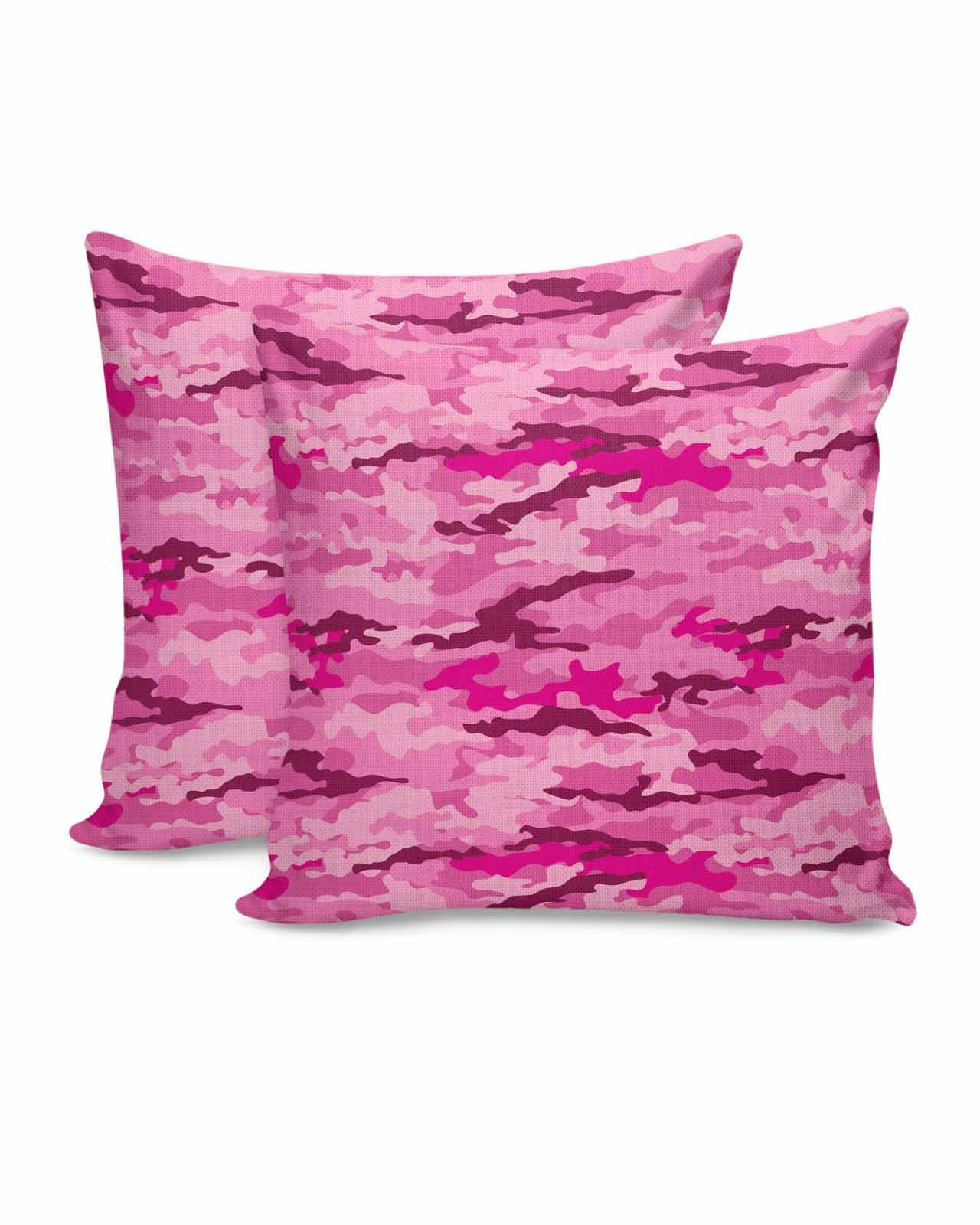 LUSWEET Cotton Throw Pillow Covers Reversible Set of 2, Camouflage Netting Camo Pink Soft Couch Pillow Covers for Sofa Bedroom Living Room 18 x 18 Inch Decorative Cushion Case Home Decor