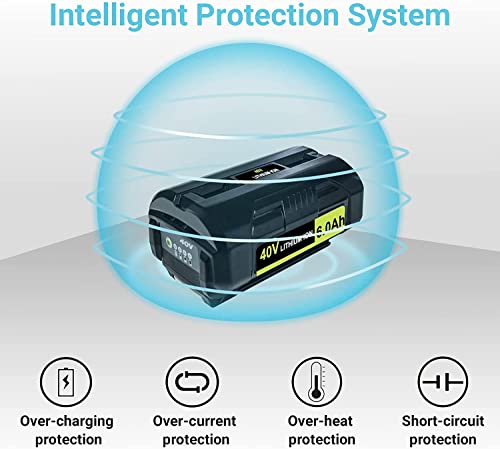 DTK 6.2Ah 40V Battery Replacement for Ryobi 40V Battery OP4040 OP4026 OP4030 OP4050 OP4060A Compatible with Ryobi 40Volt Cordless Tool Lithium ion Battery Packs