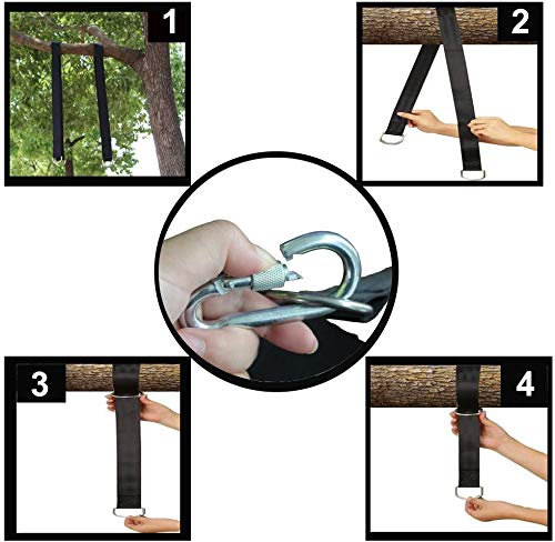 The Tree Swing Hanging Kit Holds 2100lbs, Easy & Fast Swing Hanger Installation to Tree- 4 Strap & Snap Carabiner Hook, Perfect for Swings, Hammocks & Anything Else - 100% Weather/Waterproof (4pcs)