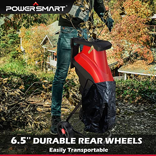 PowerSmart Corded Wood Chipper,15-Amp Electric Garden Chipper with Safety Locking Knob, Collection Bag