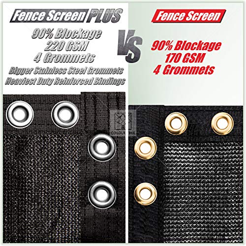 ColourTree Plus Extra Heavy Duty Fence Screen Privacy Screen - Commercial Grade 220 GSM - Heavy Duty - 3 Years Warranty (4' x 50', Black Plus)