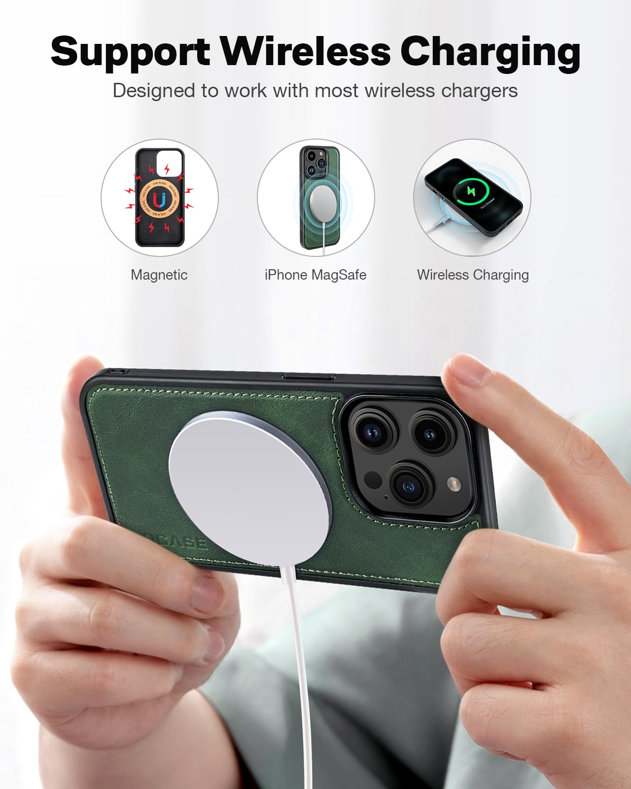 OCASE for iPhone 15 Pro Max Case Detachable Wallet Case with Card Holder, [2 in 1] PU Leather Flip Folio Case with RFID Blocking Stand Shockproof Phone Cover 6.7 Inch, Blackish Green