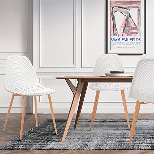 CangLong Dining Mid Century Modern DSW Hollow Back Design Plastic Shell Armless Side Chair with Metal Legs, Set of 4, White